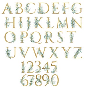 Gold Green Eucalyptus Wedding Alphabet 37 PNG, Eucalyptus Greenery ...