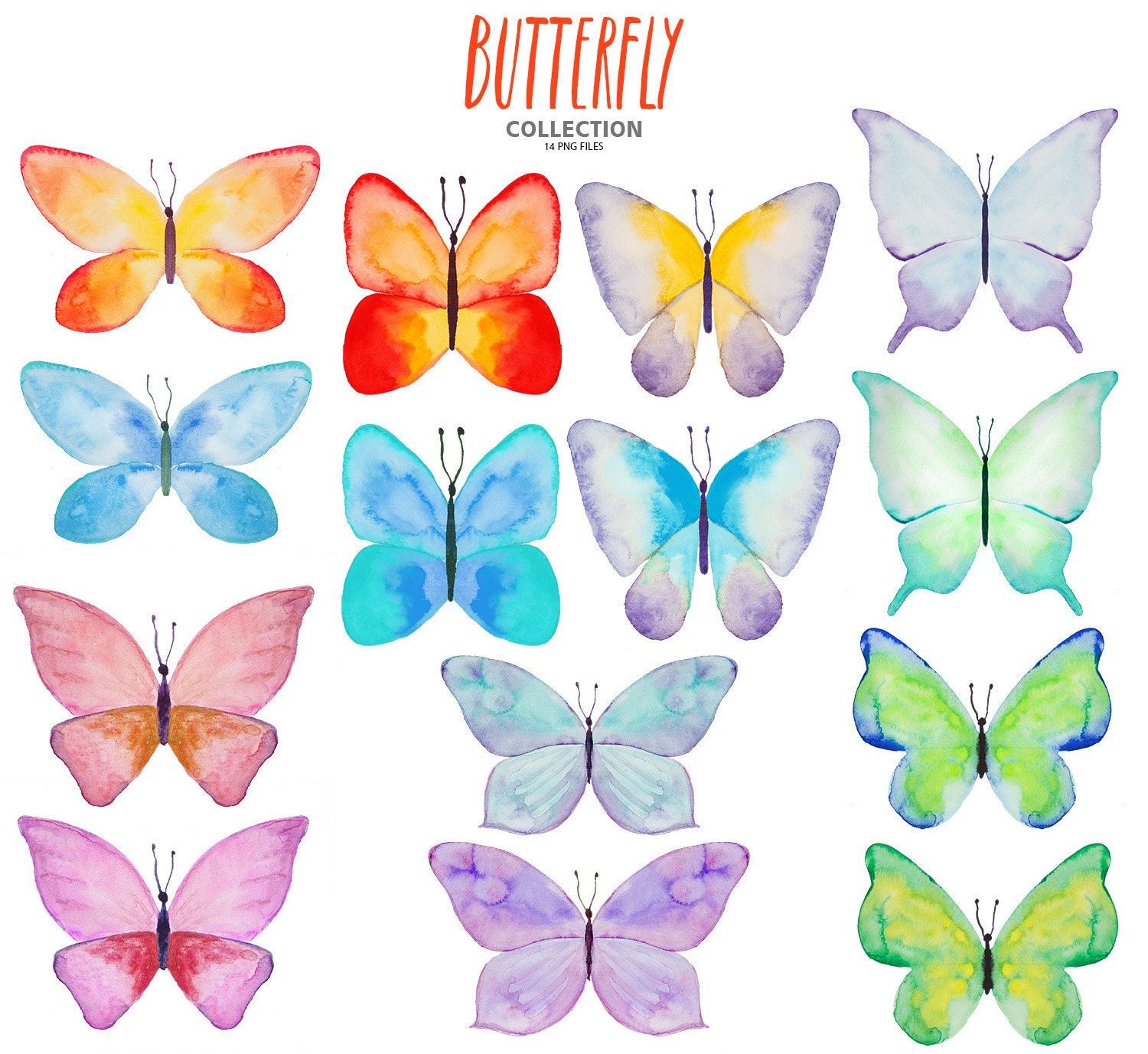 Watercolor Butterflies Clipart Set Boho Summer Wedding - Etsy