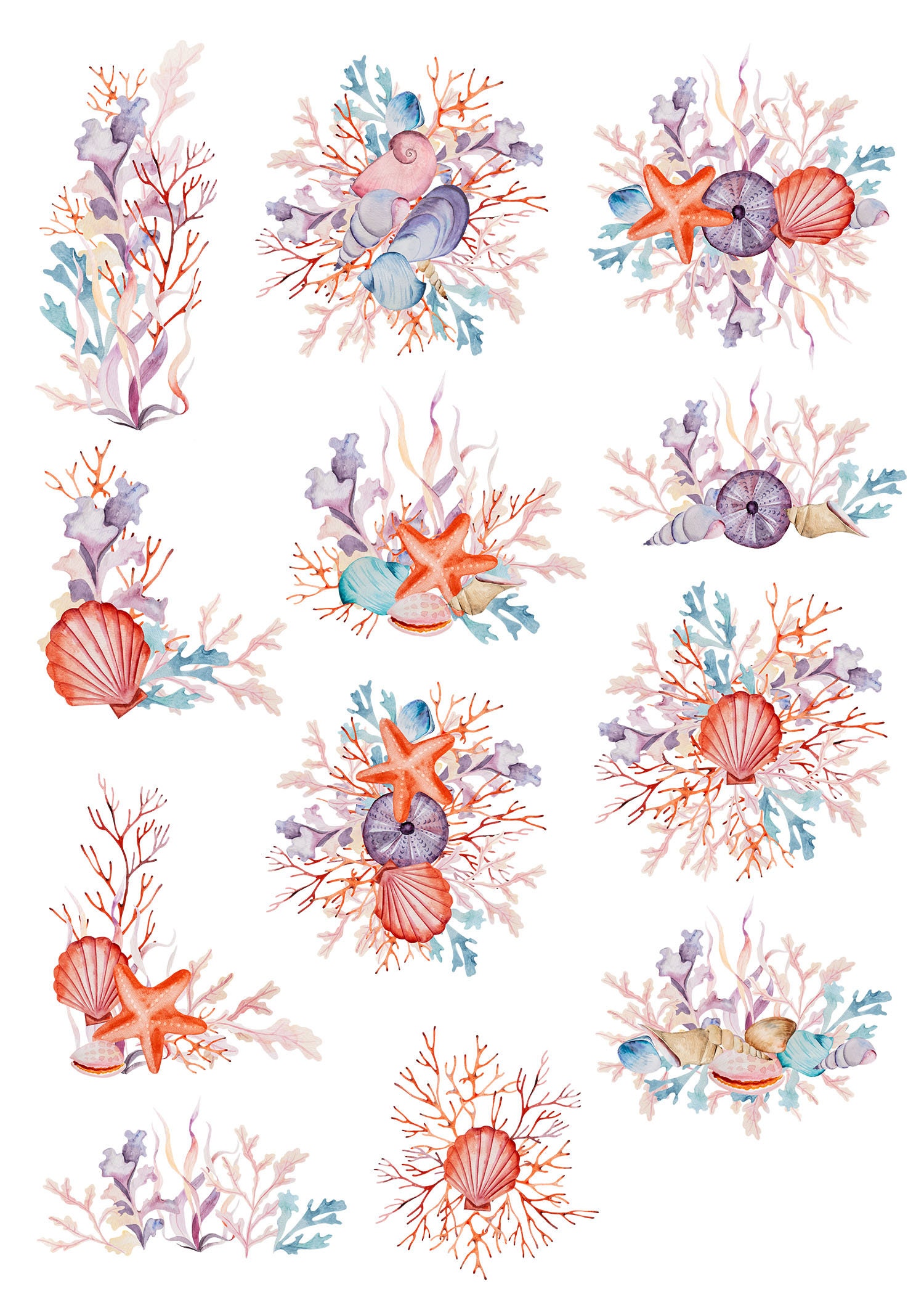Watercolor Summer Tropical Sea Clipart, Colorful Bright Coral Reef and ...