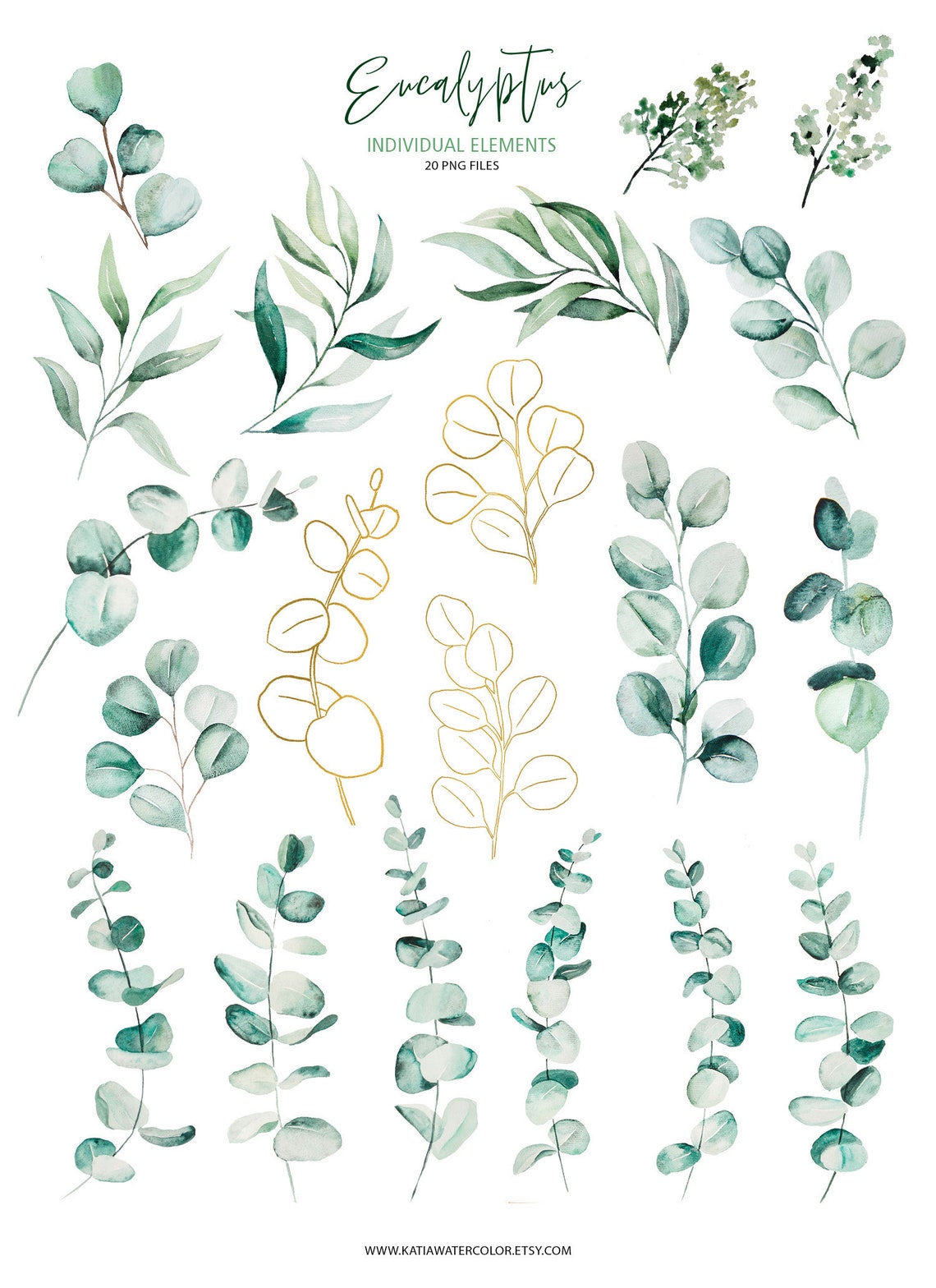 Watercolor Eucalyptus Branches and Leaves Clipart Set, Greenery and ...