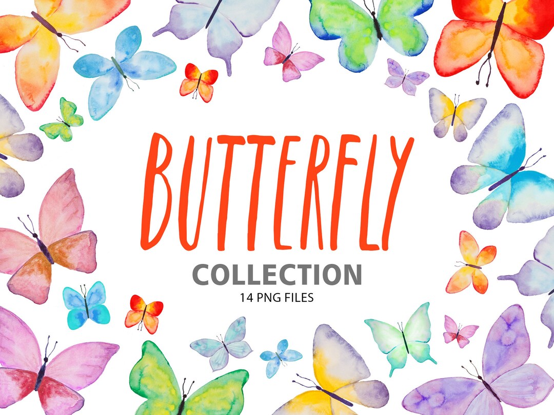 Watercolor Butterflies Clipart Set, Boho Summer Wedding Invitations, 14 ...