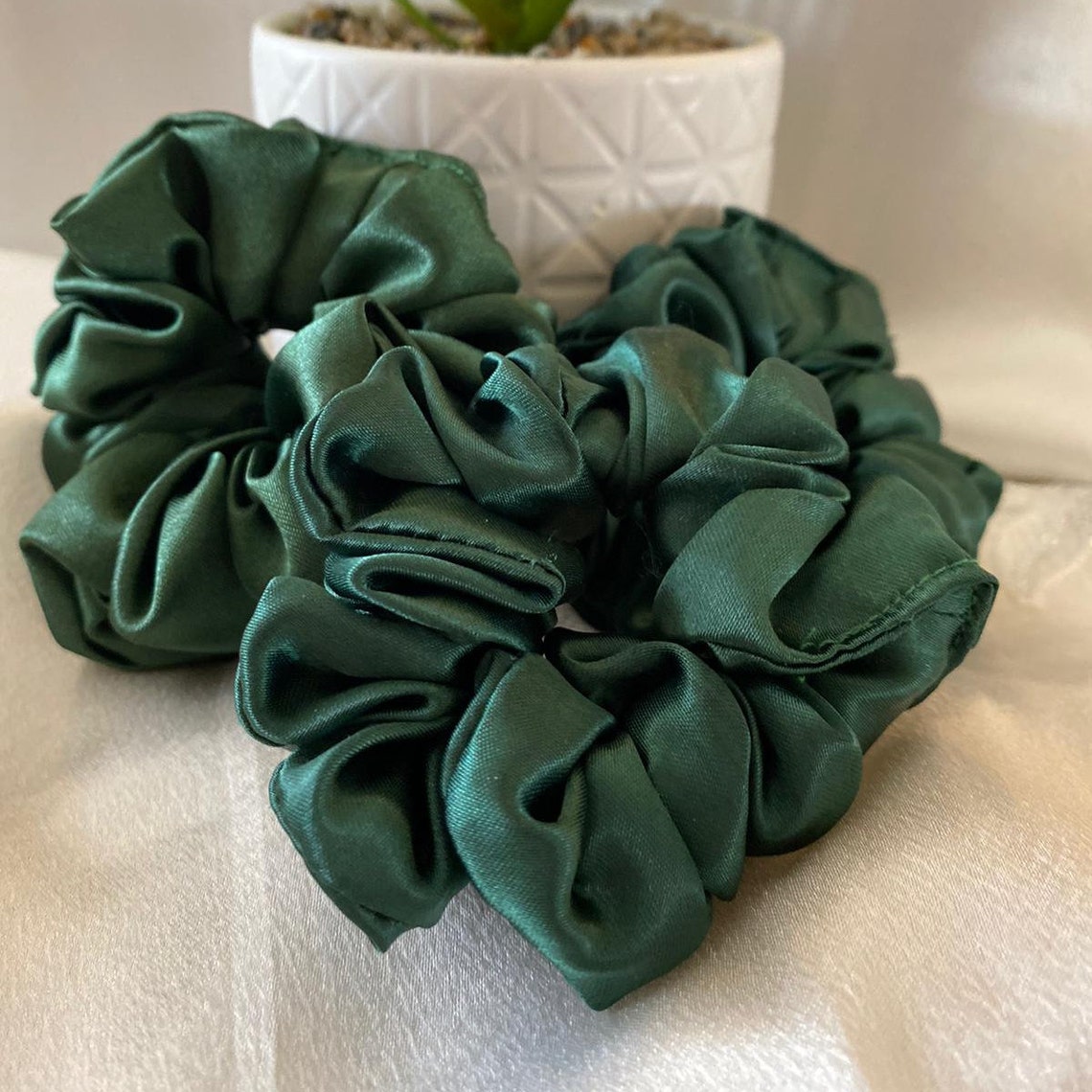 Emerald Green Satin Scrunchie - Etsy