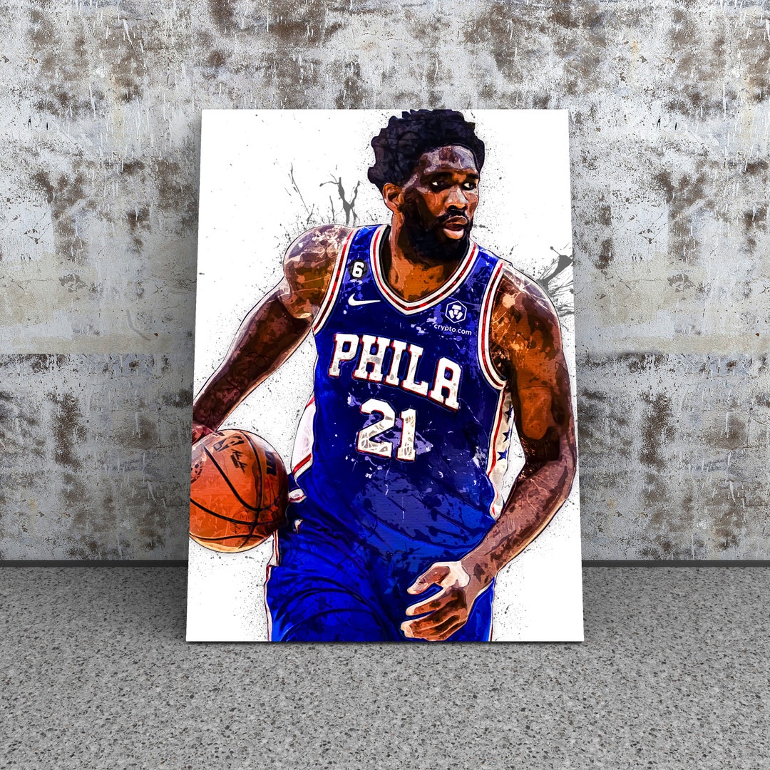 Joel Embiid, Poster, Basketball Painting Hand Made Canvas, Framed Wall ...