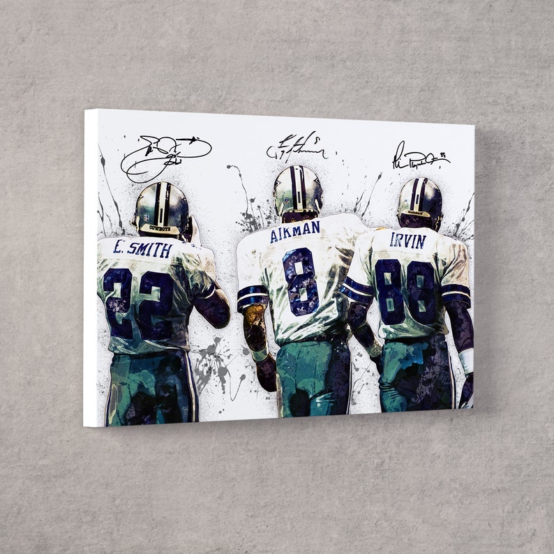 Troy Aikman, Emmitt Smith, Michael Irvin, Dallas Cowboys, Football, Painting Hand Made Canvas ...