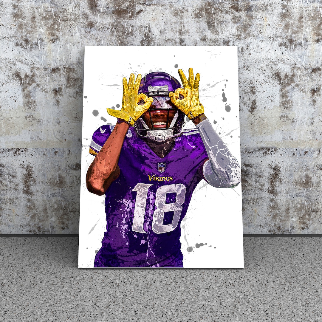 Justin Jefferson Poster, Football Painting Hand Made Canvas, Framed ...
