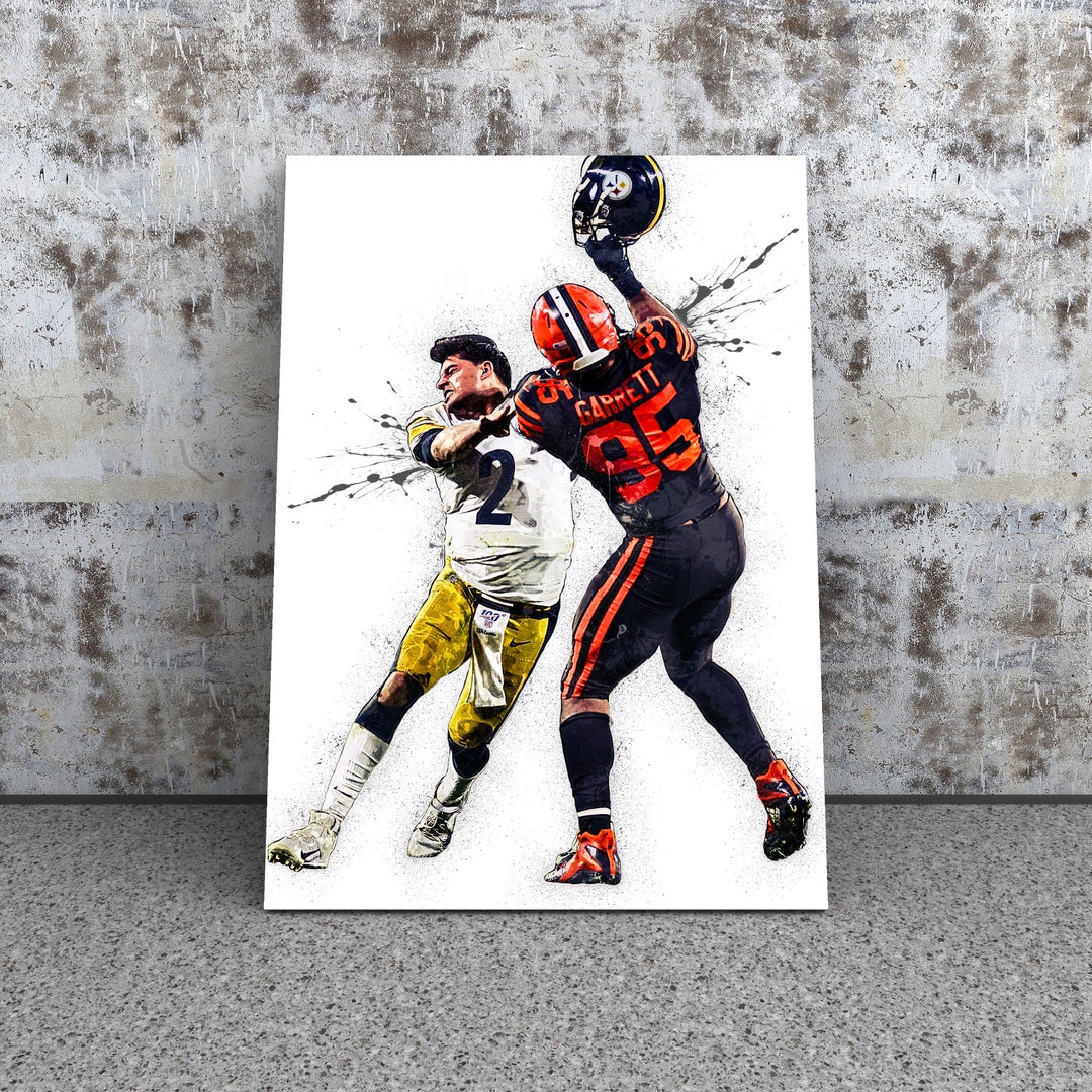 Myles Garrett, Mason Rudolph, Painting Hand Made Canvas, Framed Wall ...