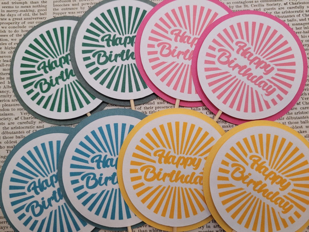 Happy Birthday Round Cupcake Toppers, Birthday Decorations, Birthday Cupcake Toppers, Food Picks ...