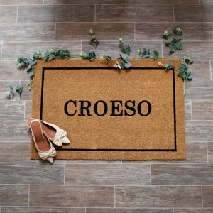 Country Welcome Croeso Door Mat With Border | Extra Large Coir Doormat ...