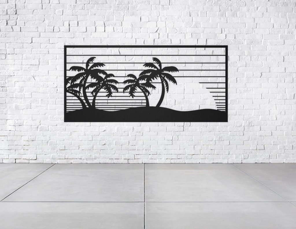 Beach Palm Tree Sun Sand Sunset Vector Dxf, Svg, Ai, for CNC, Cnc Wall ...