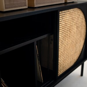 Black Art Deco Rattan Record Player Stand - Etsy