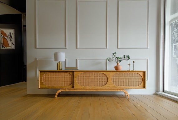 White mid century media console store