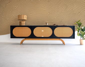 Black Oak Mid century Modern Sunset TV Stand Record Player Stand Etsy