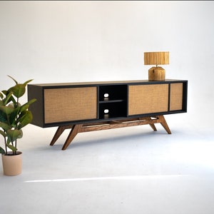 Black Mid-century Modern Tv Stand, Media Console - Etsy