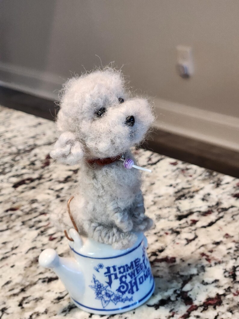 Tiny Silver Poodle. Needle Felted Poodle Dog Miniature Dollhouse ...