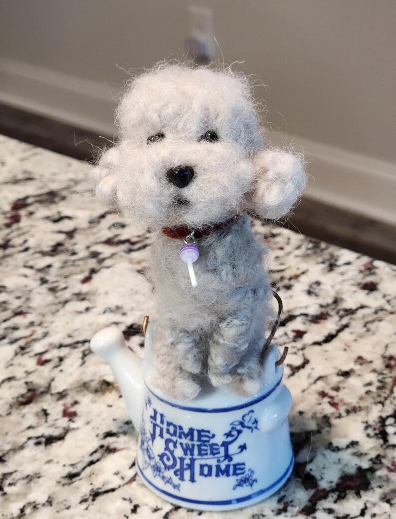 Tiny Silver Poodle. Needle Felted Poodle Dog Miniature Dollhouse ...