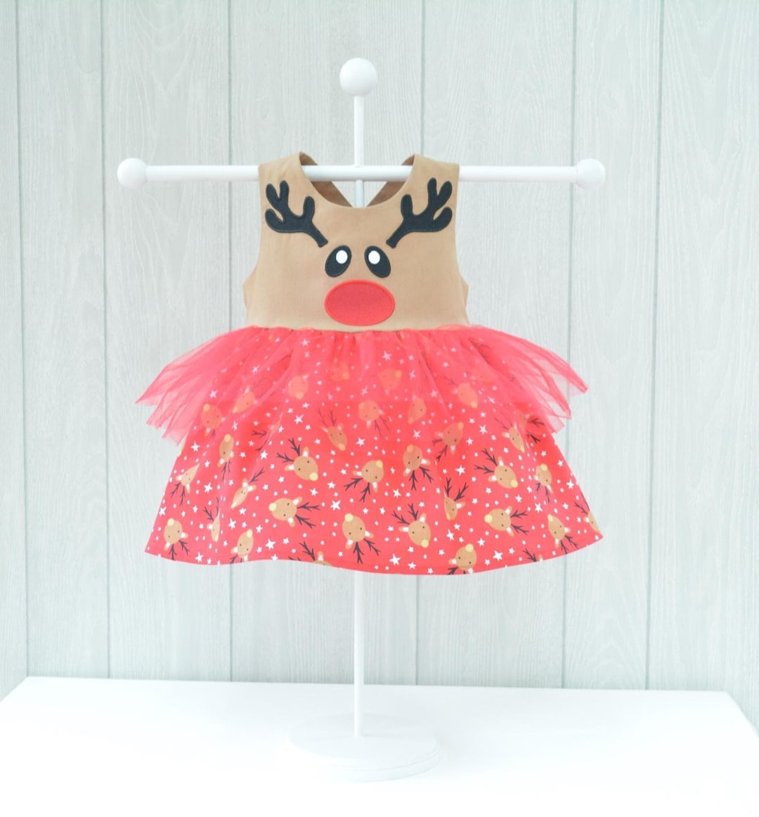 Reindeer Christmas Girls Dress, Girls Rudolph Dress, Cute Deer Outfit ...