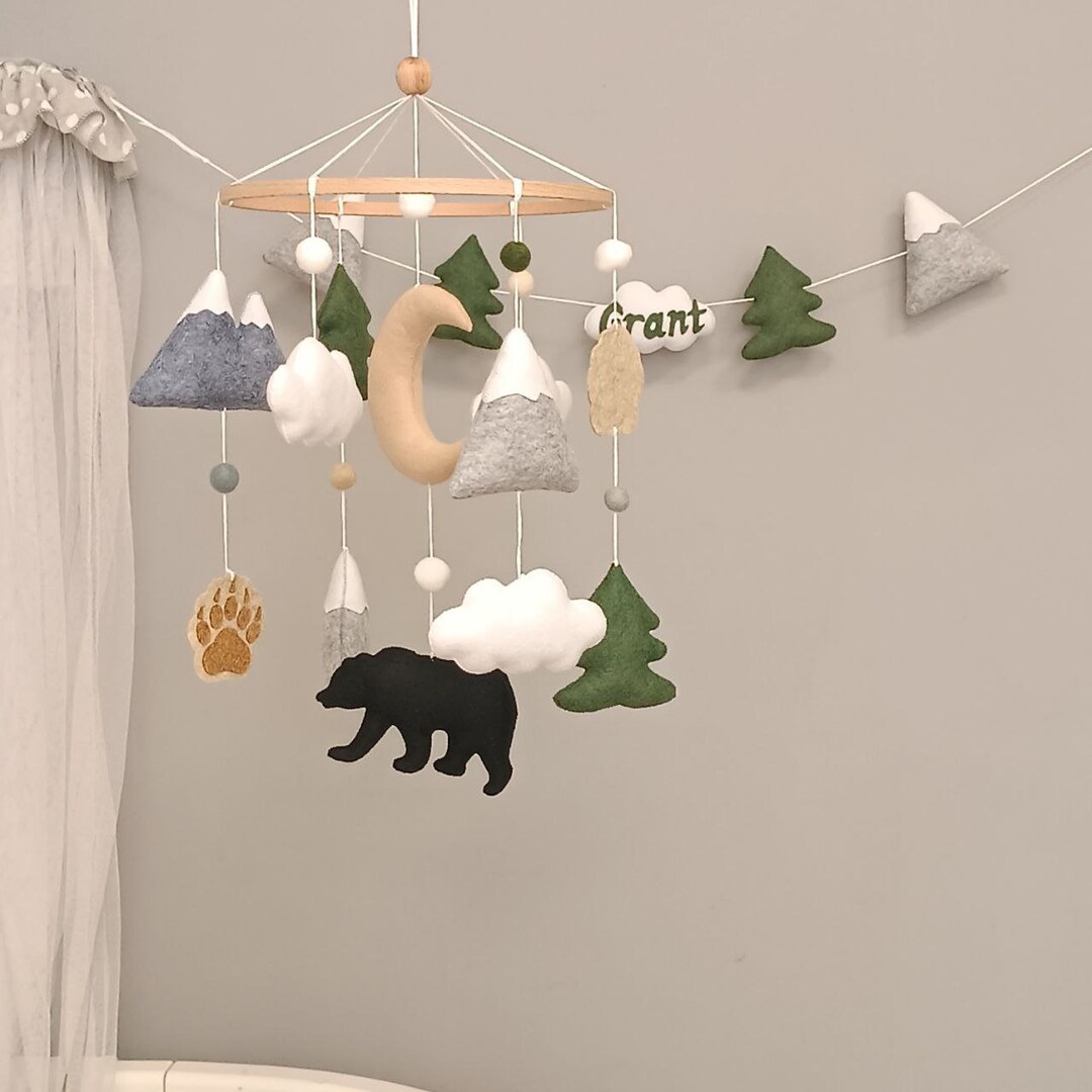 Woodland Baby Mobile, Black Bear Mobile, Nursery Mobile for Crib ...
