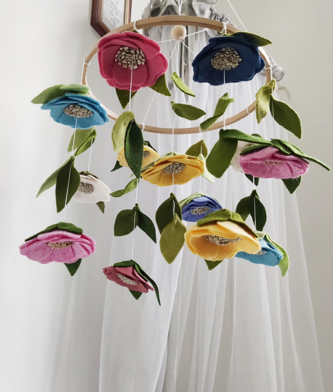 Baby Girl Mobile, Mobile With Flowers, Baby Girl Nursery Mobile, Floral ...