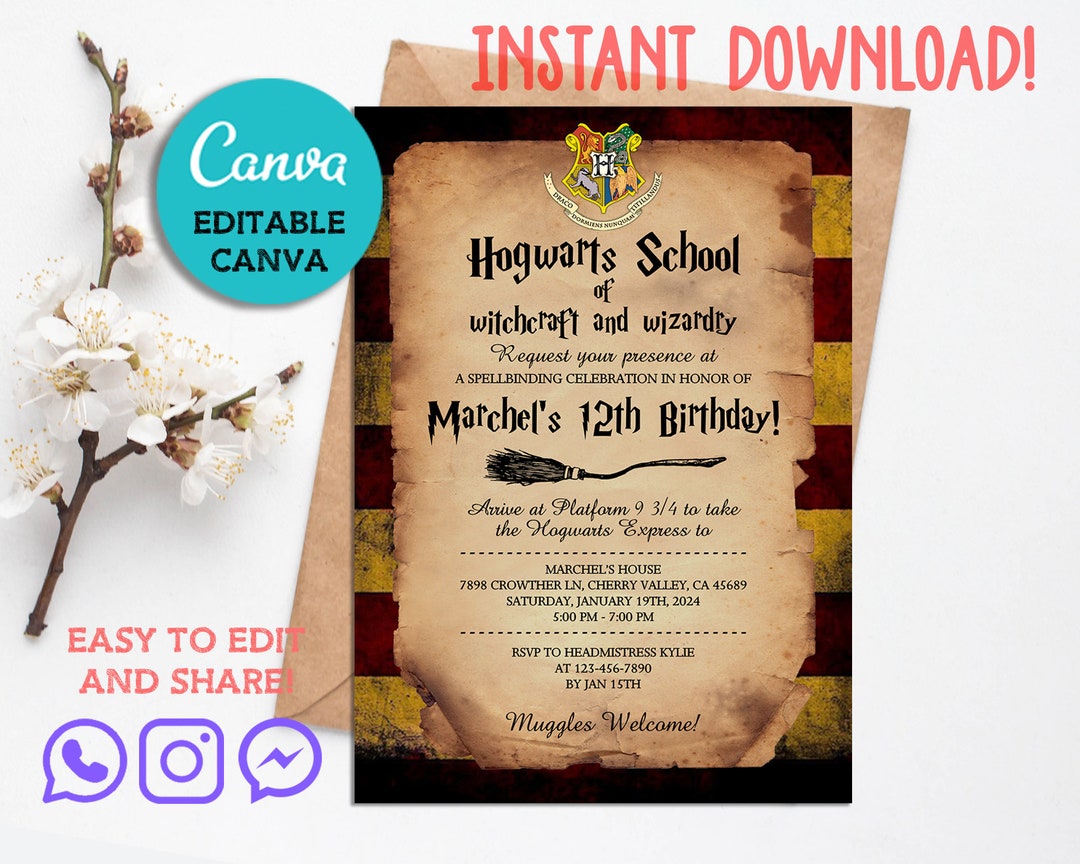 Wizard Birthday Invitation, Editable Wizard Invitation, Magical Party ...