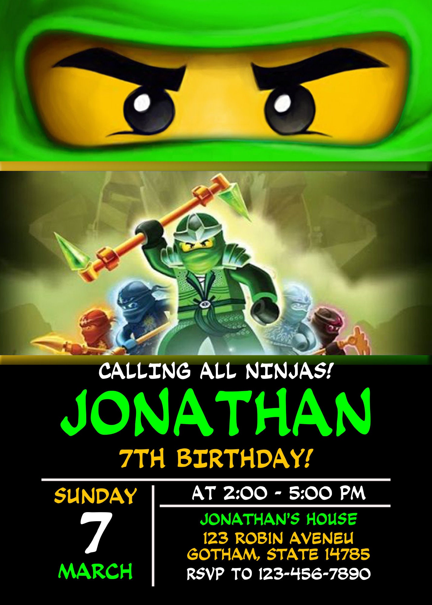 Ninjago Birthday Invitation, Ninjago Birthday Party, Ninjago Party ...