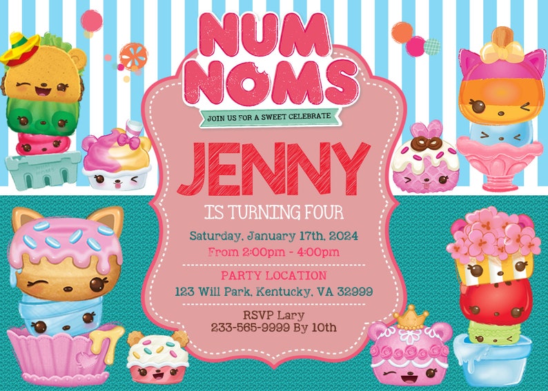 Num Noms Birthday Party Invitation, Num Noms Invitation, Sweet Birthday ...
