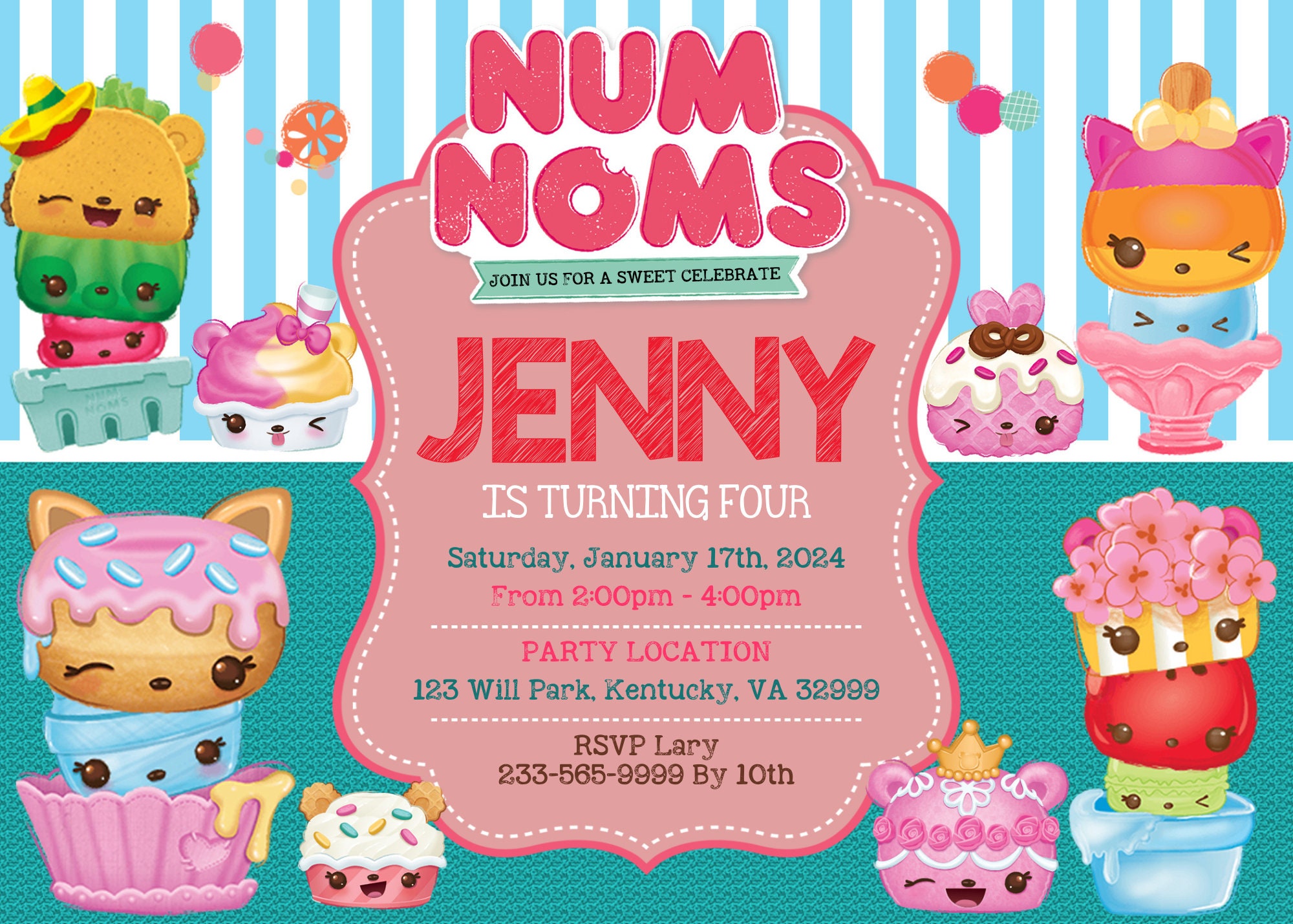 Num Noms Birthday Party Invitation, Num Noms Invitation, Sweet Birthday ...