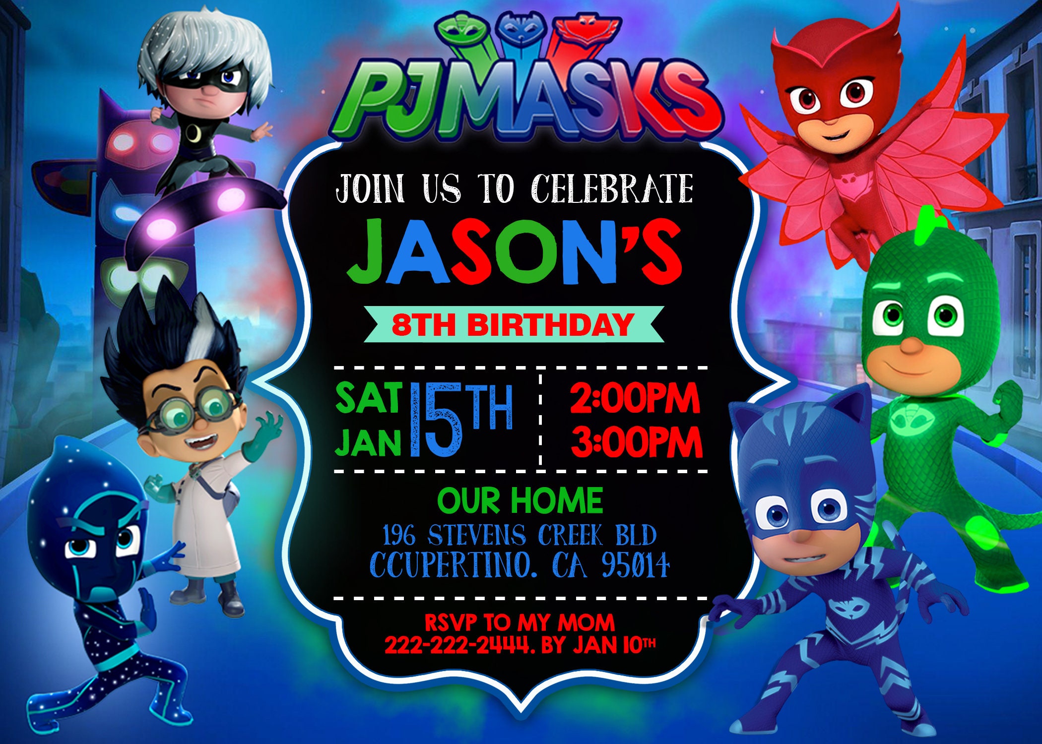 PJ Masks Birthday Invitation PJ Masks Invitation PJ Masks - Etsy