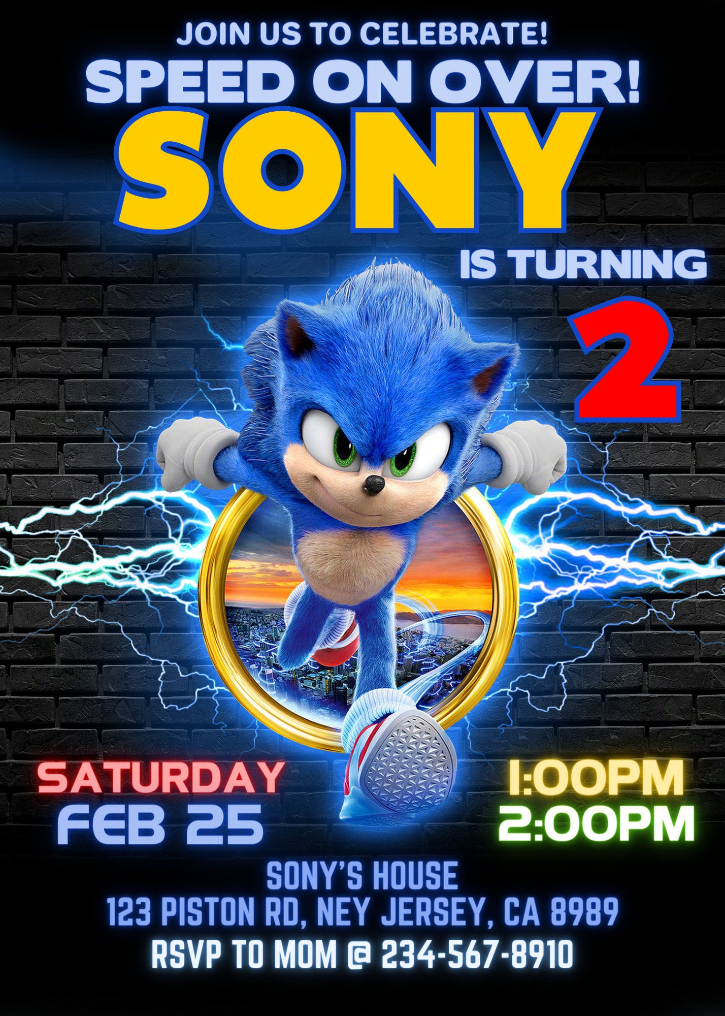 Invitación de Sonic, Invitación de cumpleaños de Sonic The Hedgehog ...