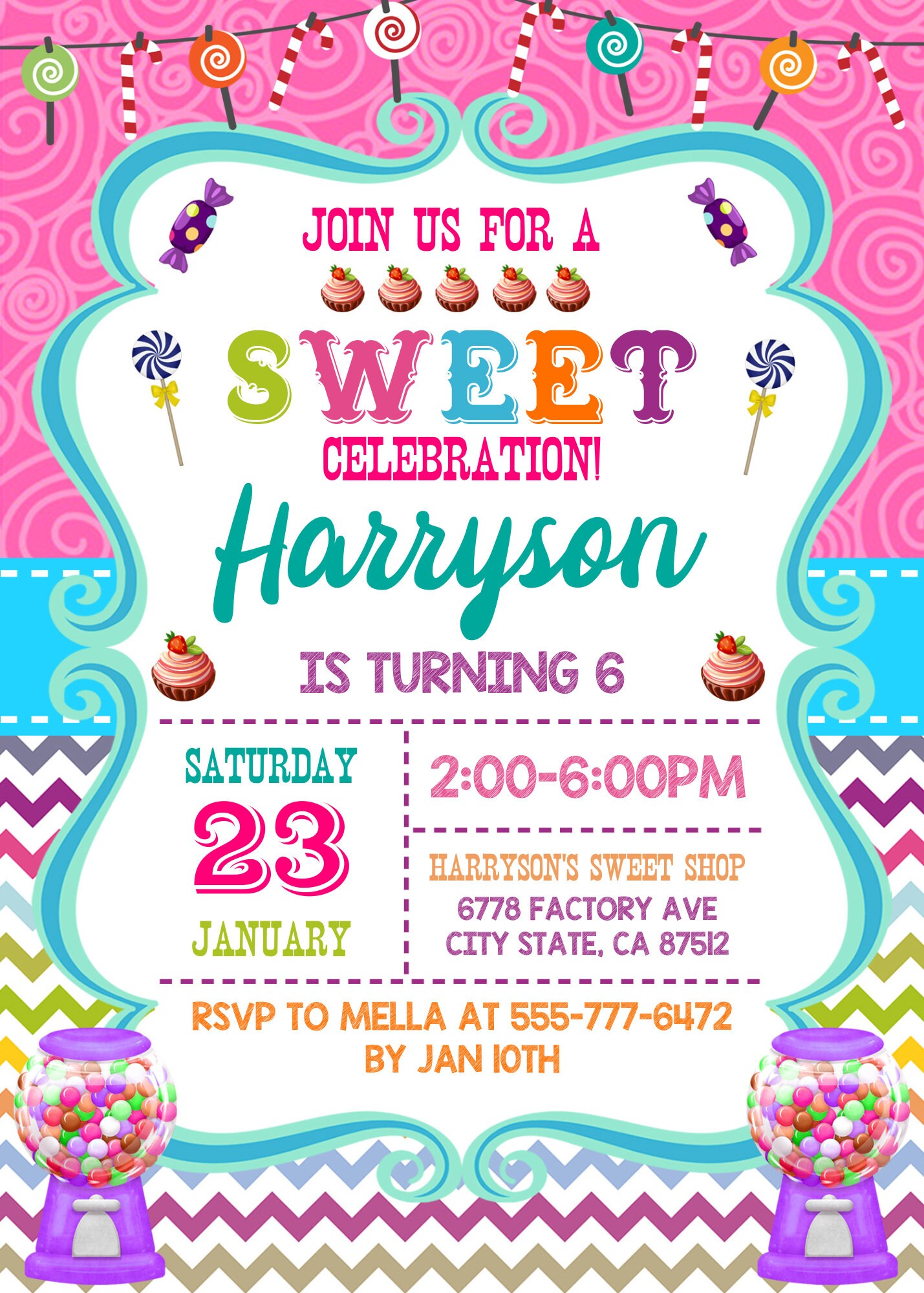 Candy Birthday Invitation, Candy Invitation Editable, Candyland ...
