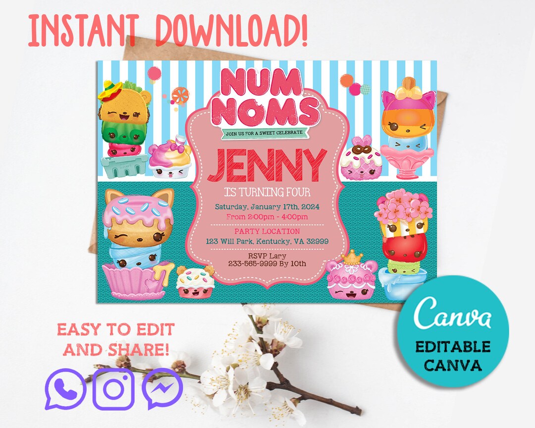 Num Noms Birthday Party Invitation, Num Noms Invitation, Sweet Birthday ...