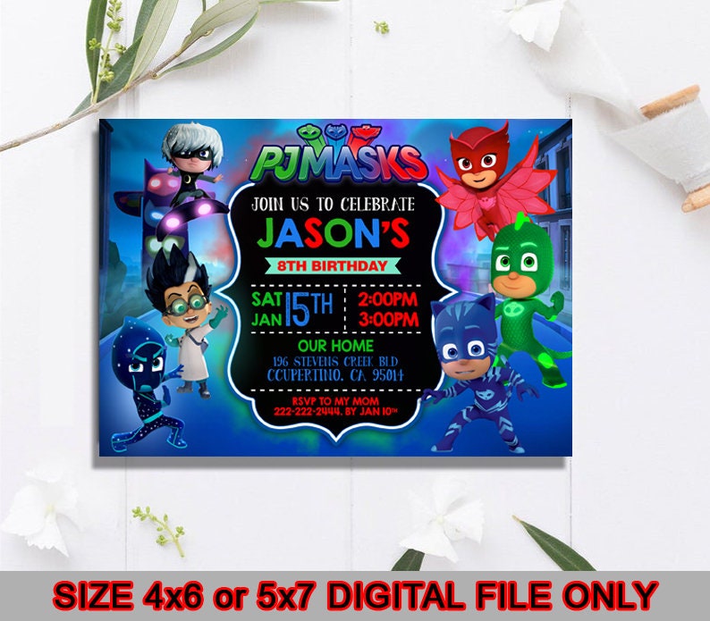 PJ Masks Birthday Invitation PJ Masks Invitation PJ Masks - Etsy