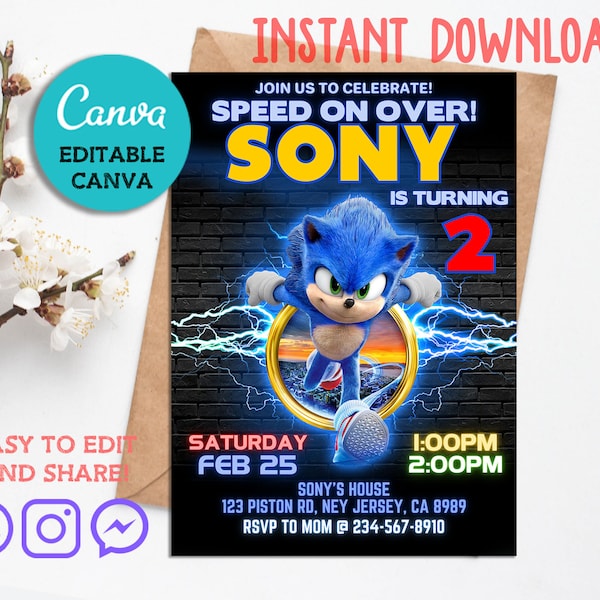 Sonic the Hedgehog Birthday Invitation - Etsy