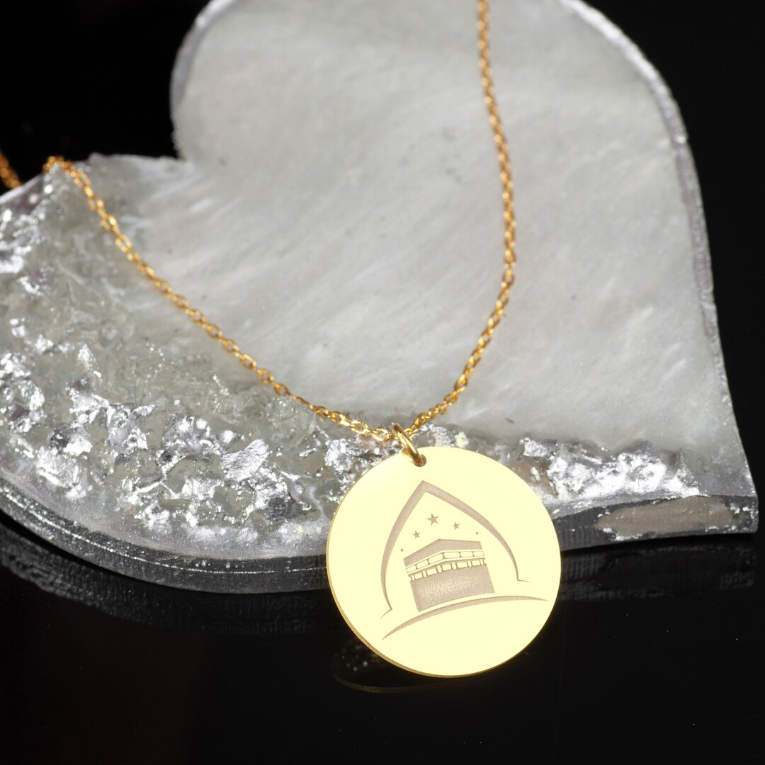 Kaaba Necklace: 925 Sterling Silver, 24K Gold Islamic Pendant - Etsy