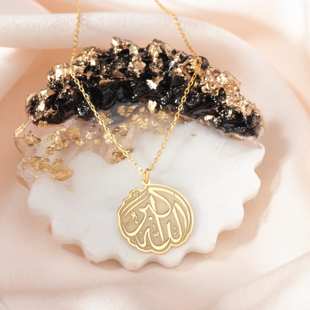 Allahu Akbar Necklace And Islamic Art Sterling Silver Necklace 24k Gold Arabic Pendant Allah