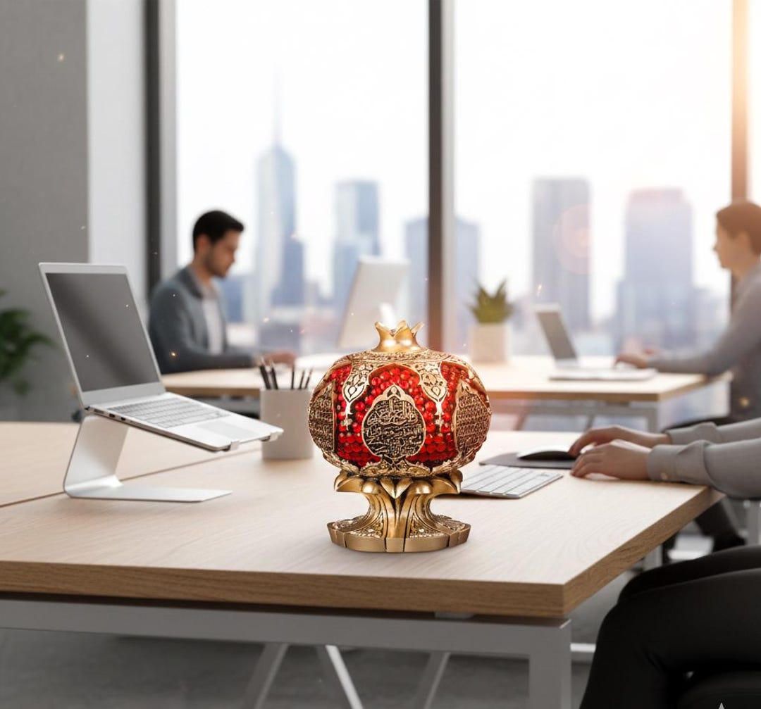 Ayatul Kursi Pomegranate Statue: Gold Islamic Table Decor With ...