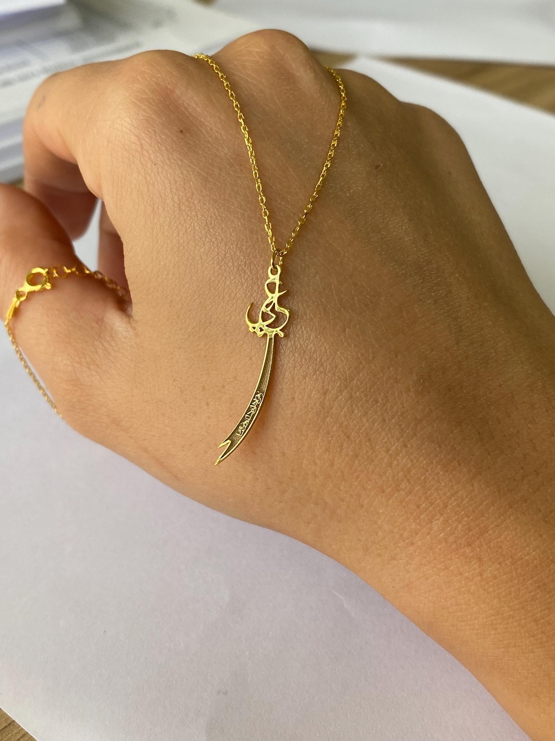 Sword of Hz Ali Pendant&zulfiqar Necklace, Sterling Silver, 24K Gold ...