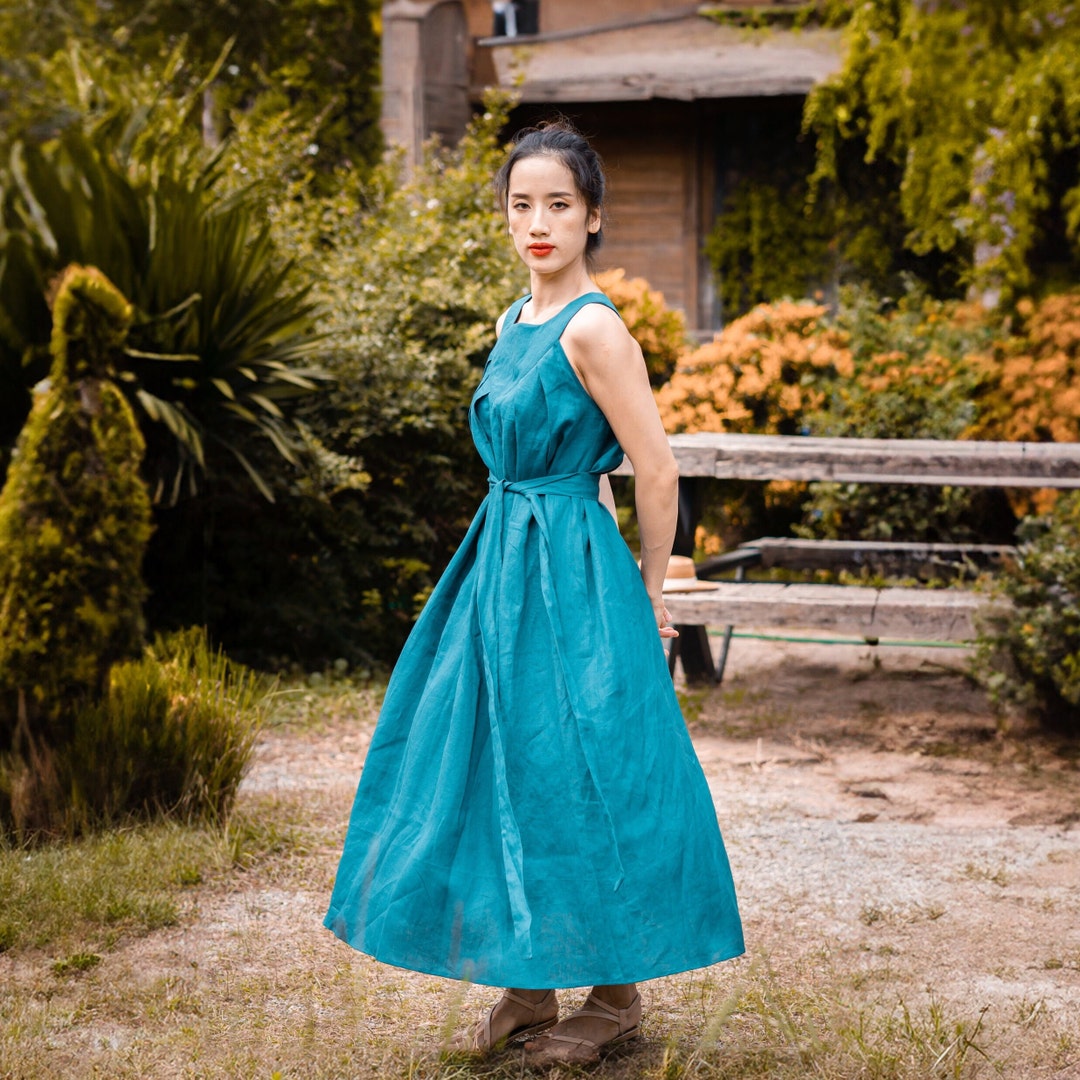 Linen Dress for Women, Linen Maxi Dress, Linen Summer Dresses, Green ...