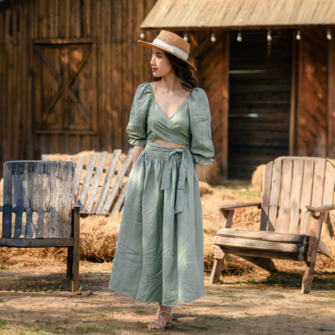 Long Wrap Linen Dress , Linen Dress With Pockets, Summer Dresses for ...