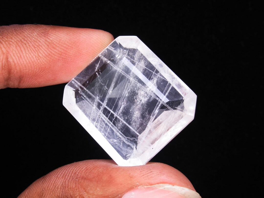 Rare Stone Natural White Rutilated Quartz Gemstone Cushion - Etsy