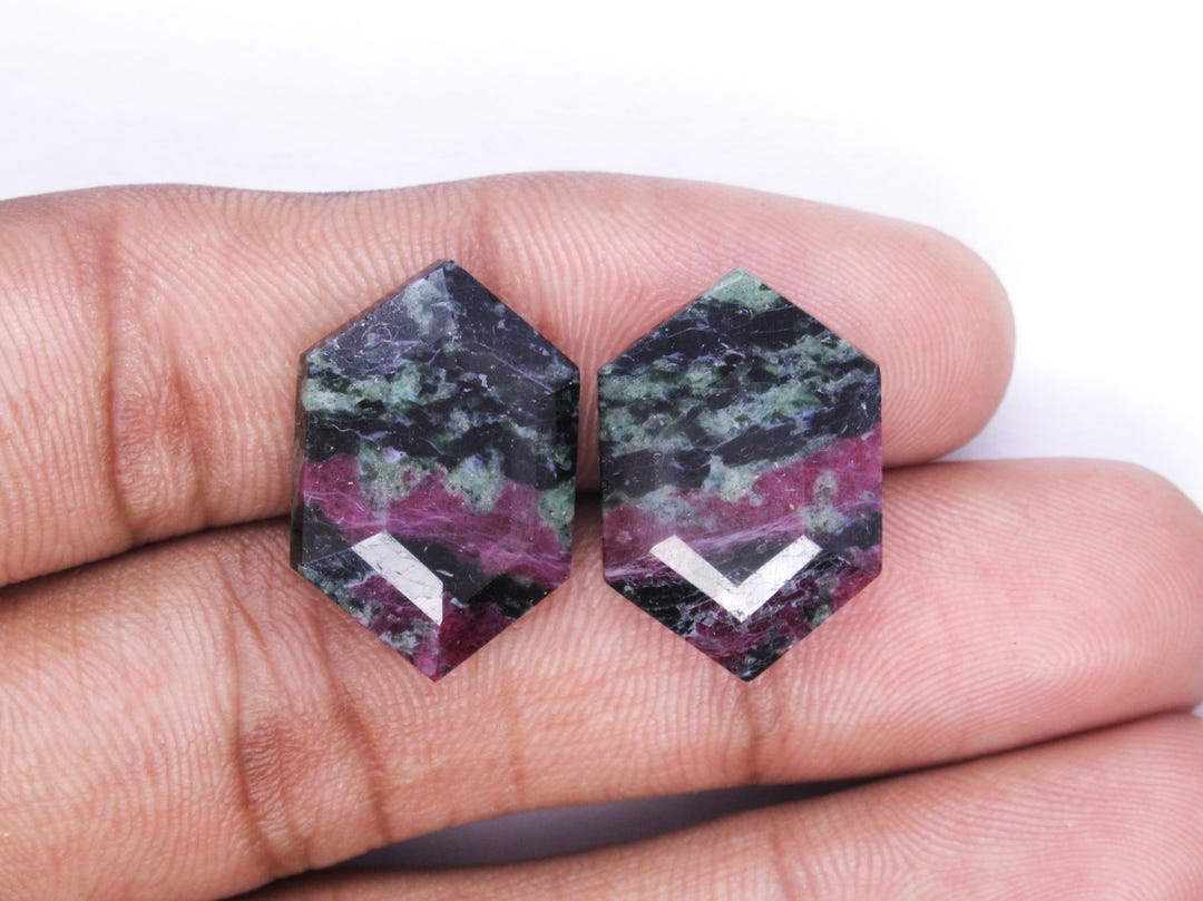 Natural Ruby Zoisite Gemstone, Hexagon Shape Ruby Zoisite, Faceted Cuts ...