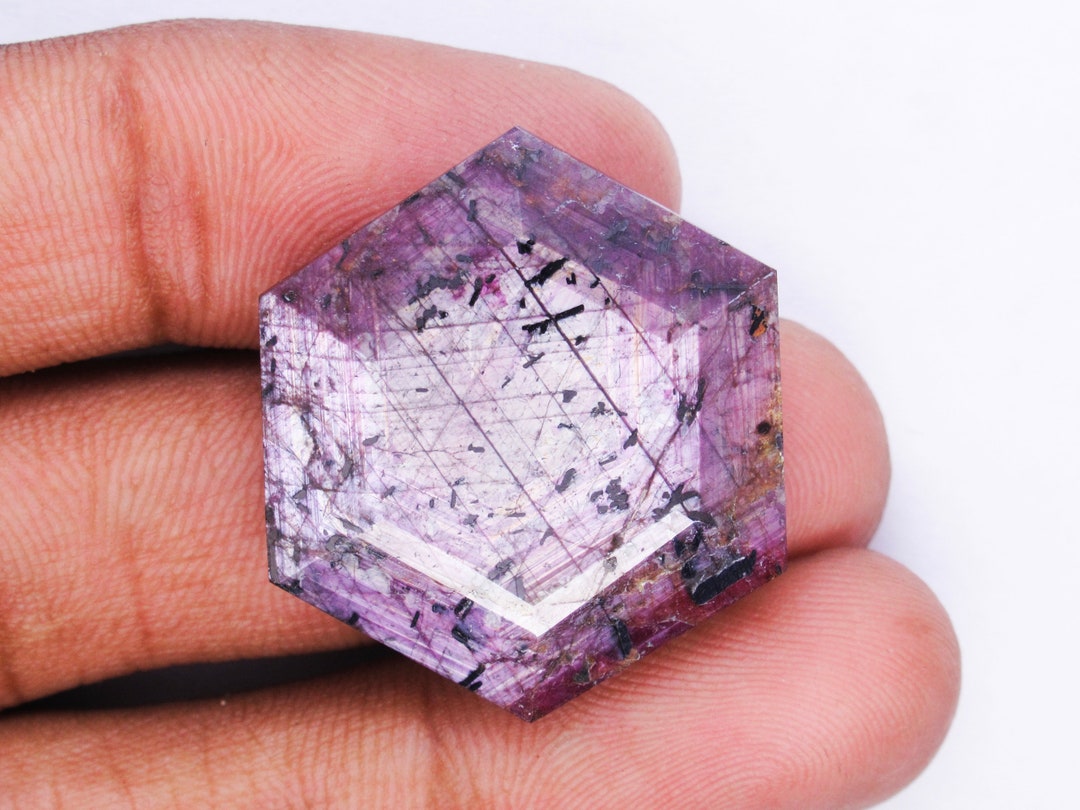 Pretty Natural Purple Star Ruby Gemstone, Hexagon Shape Star Ruby ...