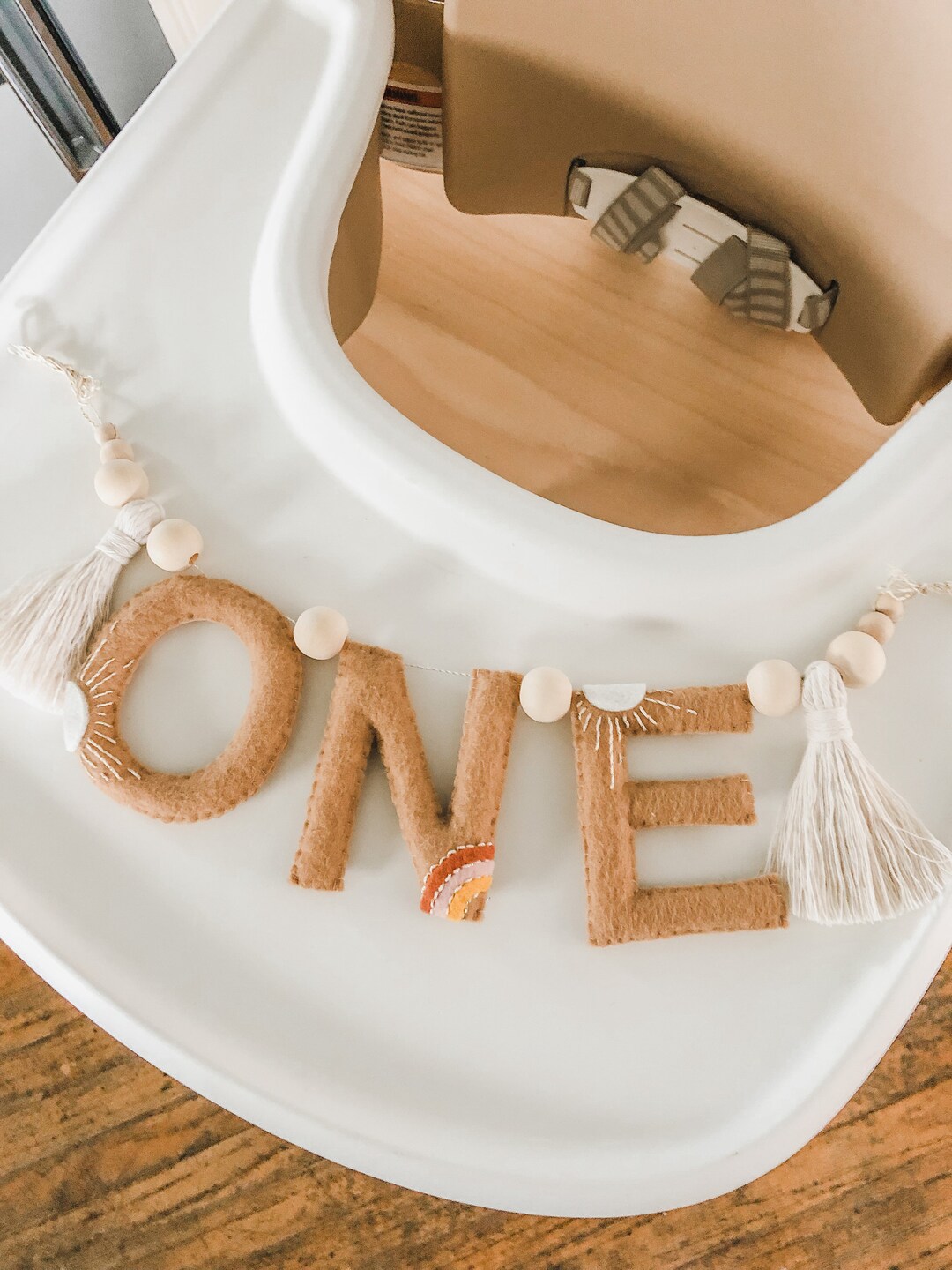 Sunshine Boho Rainbow Letter Banner L Highchair Banner L Neutral Boho ...
