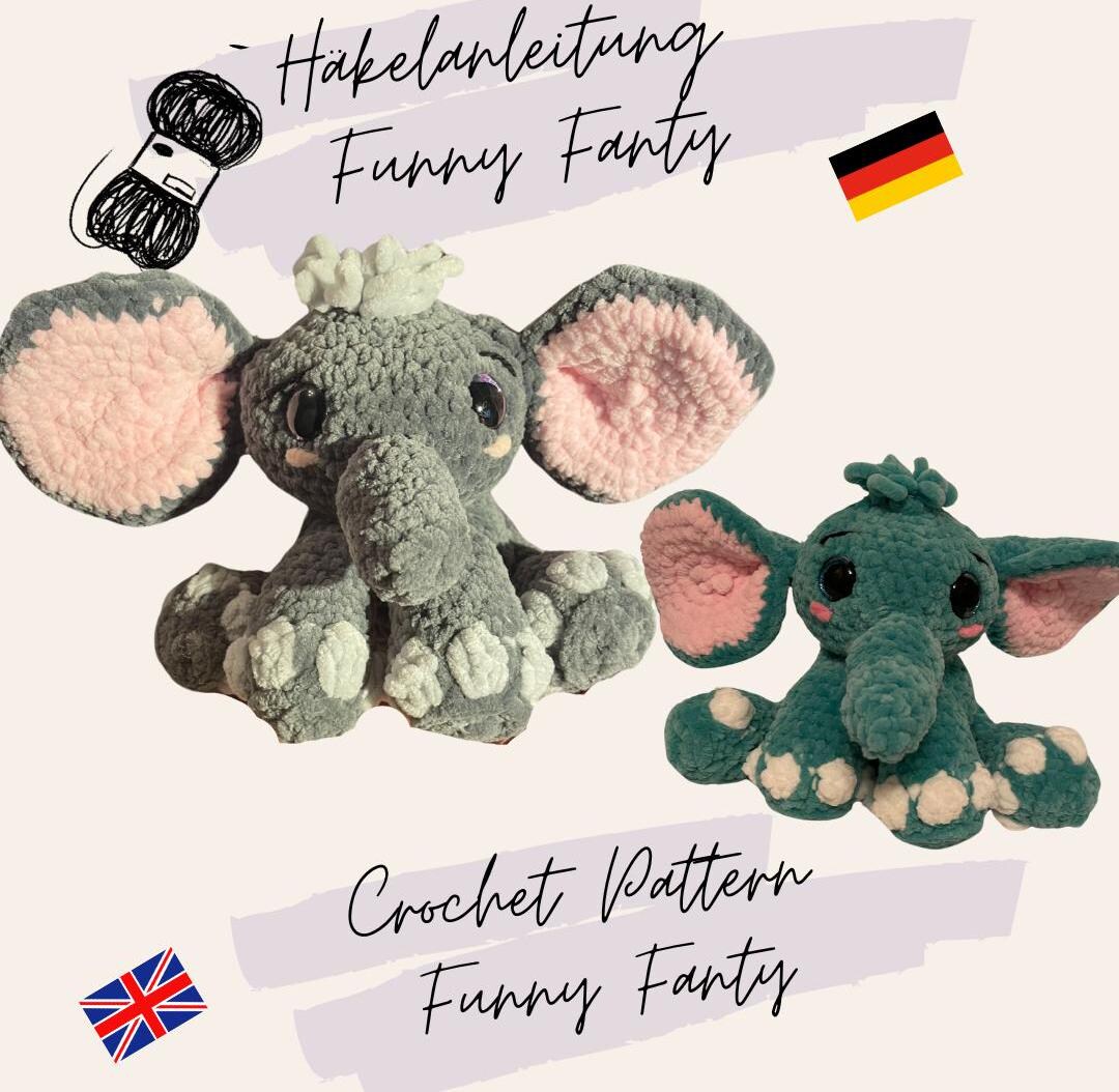Crochet Pattern Funny Fanti, Crochet Elephant, Crochet Pattern, Sitting ...