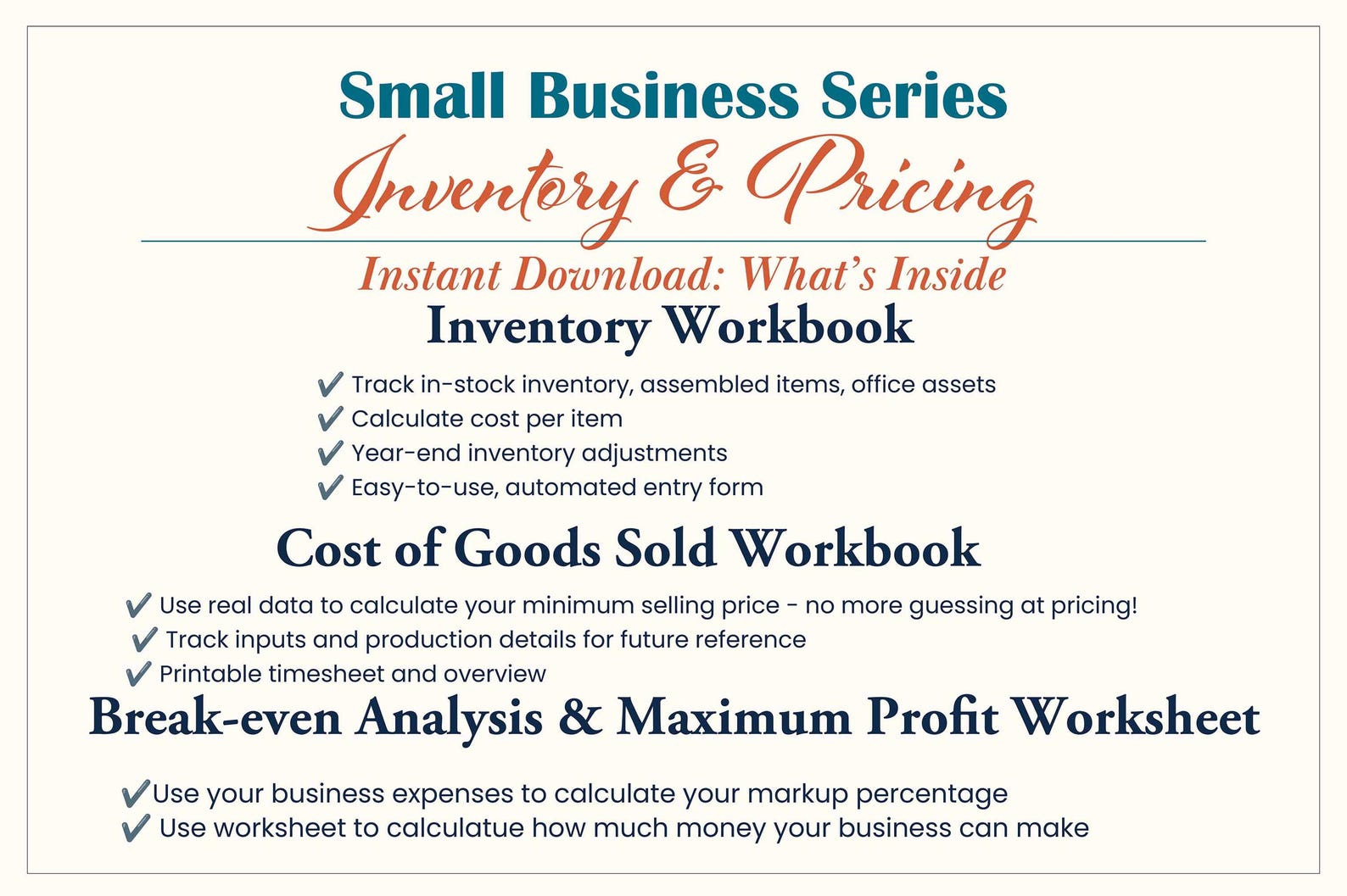 Excel Template Bundle: Inventory, COGS, Break-even Analysis (digital ...