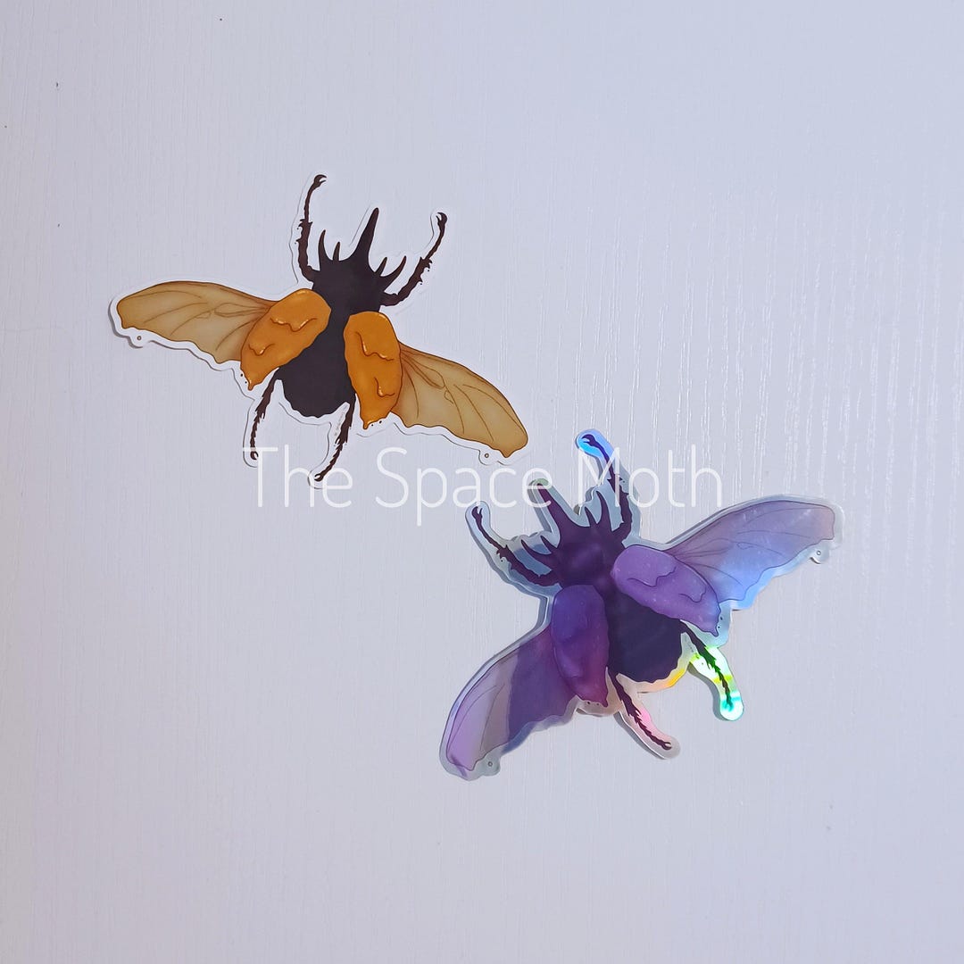 Drippy, Melting Rhinoceros Beetle Sticker, Holographic/ Glossy Insect ...