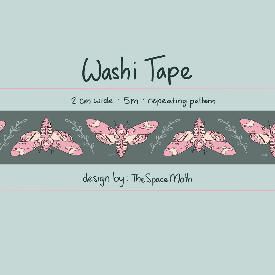 Pink and Green Deaths Head Moth Washi Tape, Stationary Tape - Etsy