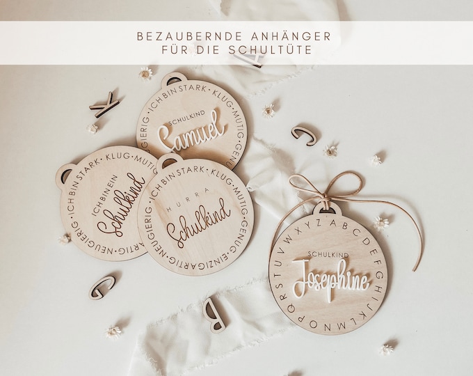 Geschenkanhänger Zuckertüte / Namensanhänger Einschulung 2024 / Zuckertütenanhänger aus Holz mit ...