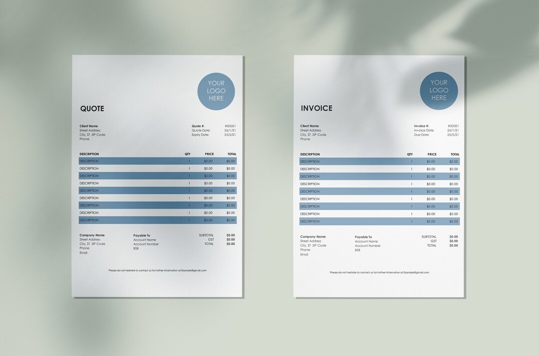Invoice & Quote Template With MS Excel Auto Calculation Features - Etsy