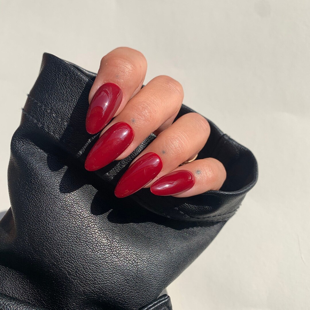 Press on Nails Cherry Red Nails Dark Nails Red False Nails Wine Colour ...