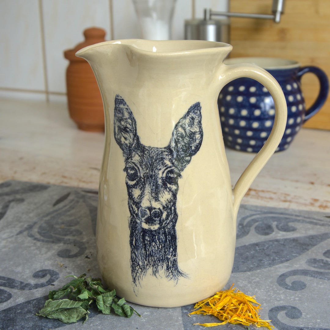 Ceramic Jug With Animal Motif "deer", Juice Jug, Water Jug, - Etsy
